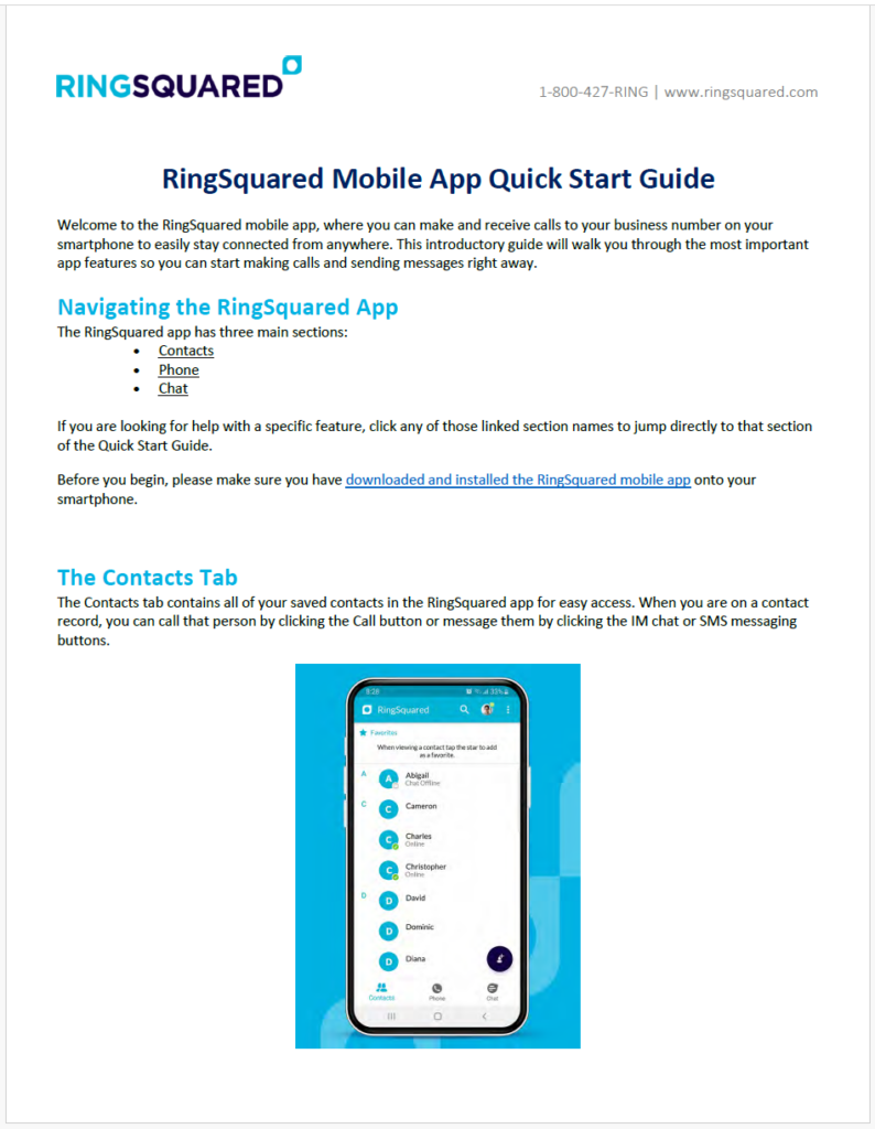RingSquared UCaaS Mobile App Quick Start Guide